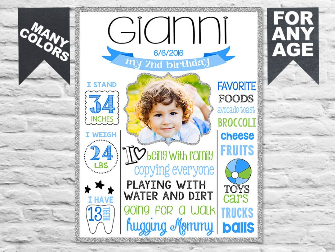 Printable 2nd Second Birthday Sign With Photo for a Boy White ...