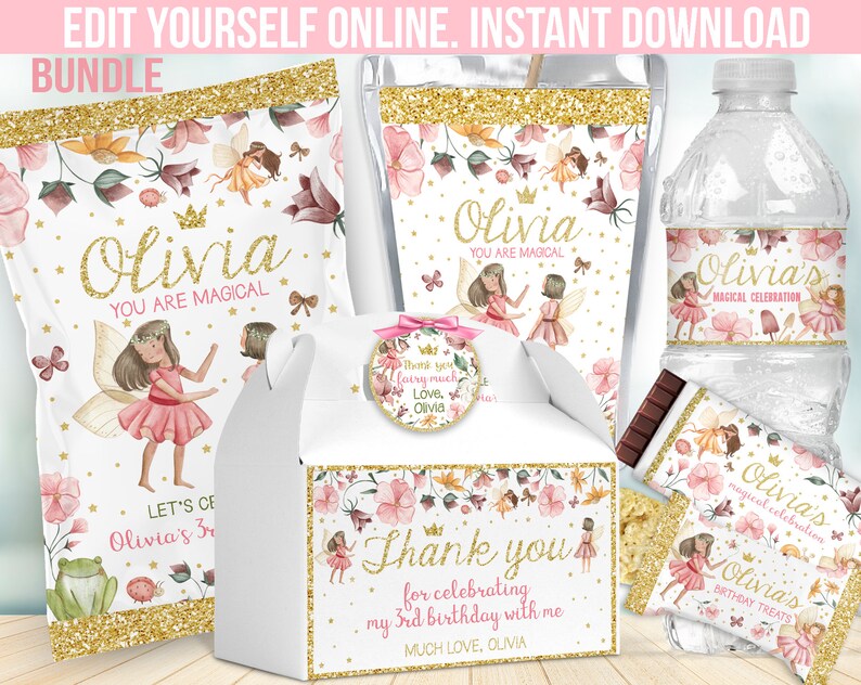 Editable Fairy Birthday Favor Tag Label - Printable Treat Bag Template ...