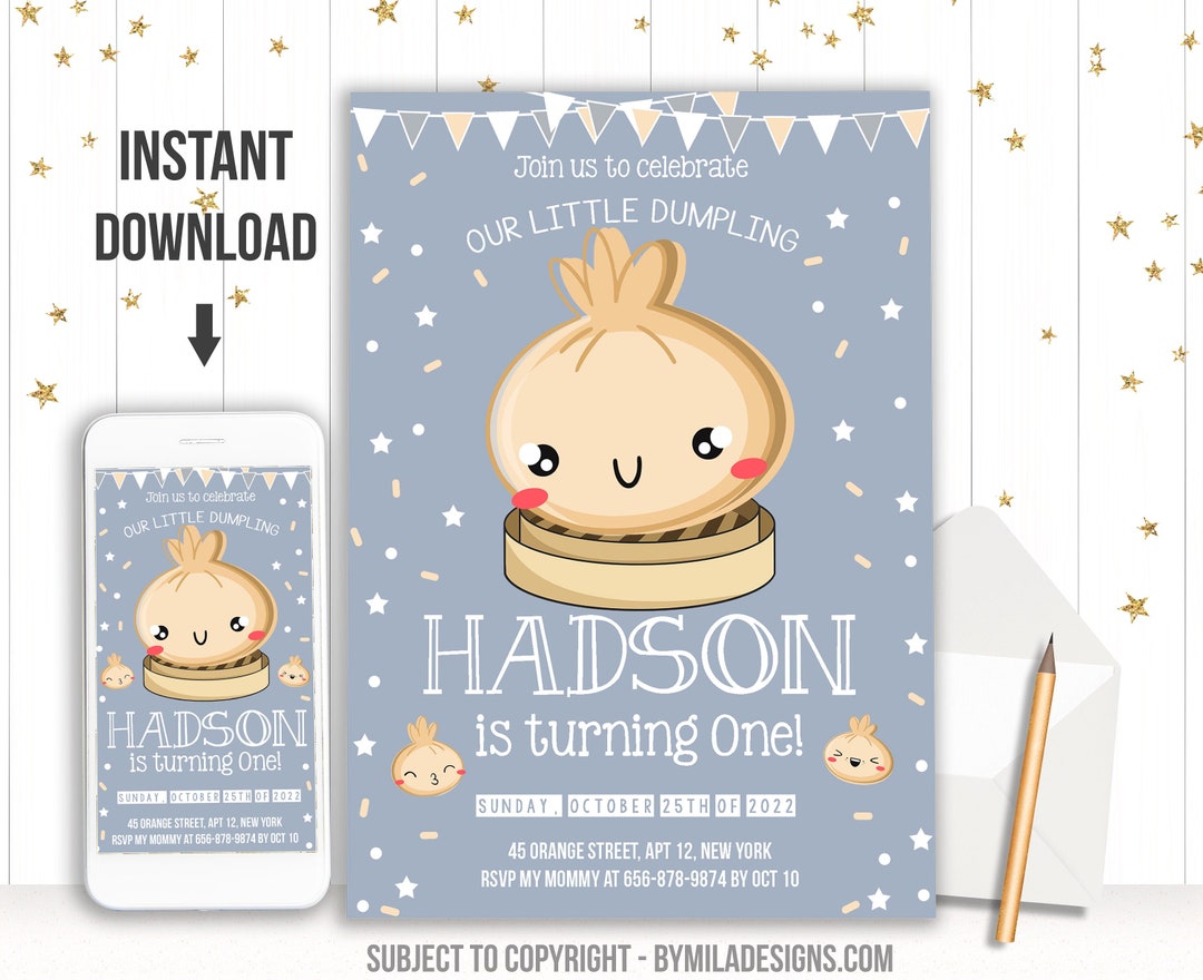 Dumpling Birthday Party Invitation Boy or Girl - Phone Invite With ...