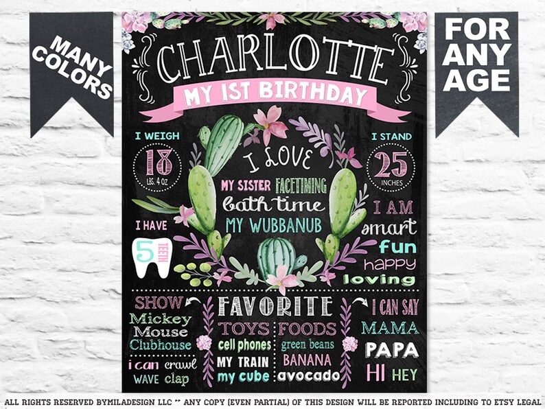 Cactus birthday chalkboard sign Poster Banner Milestone | Etsy