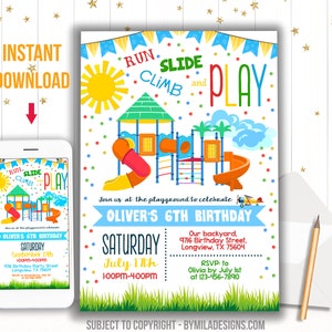Playground Birthday Party Invitation - Outdoor Party Invite at Summer ...