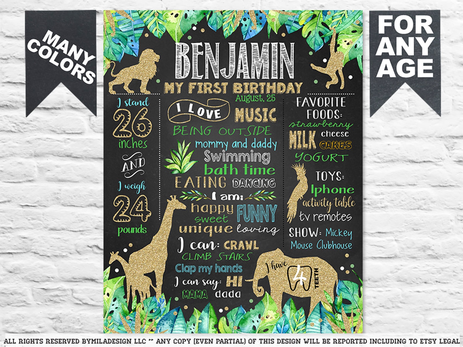 Jungle Zoo Animals Wild One First Birthday Chalk Board Sign - Etsy