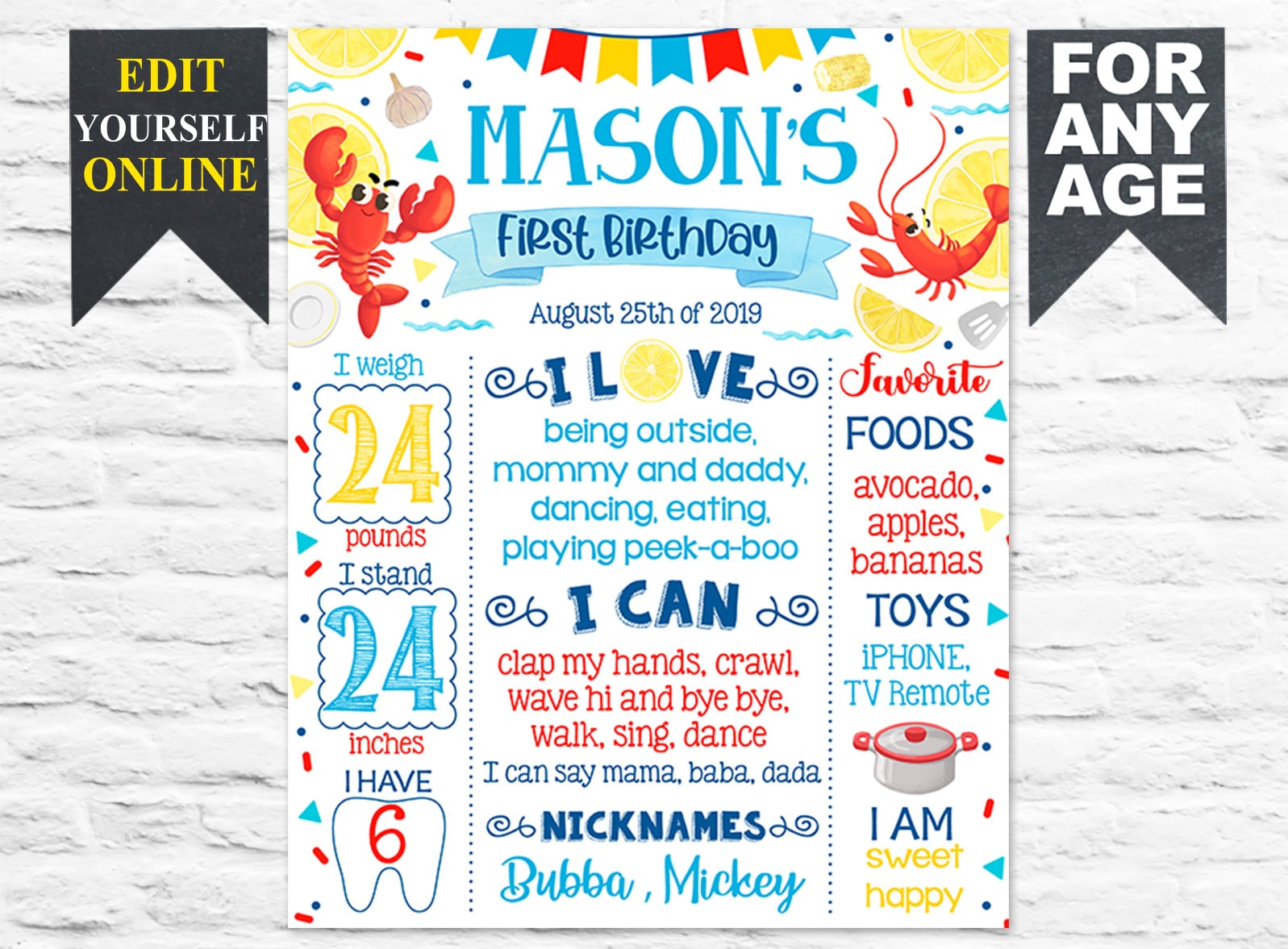Crawfish First Birthday Milestone Sign - Pinch Ma I Am One 1st Party ...
