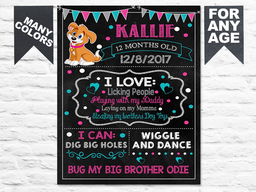 Dog First Birthday Chalkboard Sign Pet 1st Bday Chalk Board Poster ...