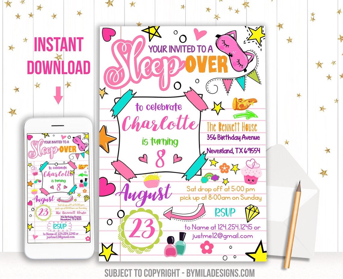 Editable Sleepover Party Invitation Slumber Birthday Invite - Etsy
