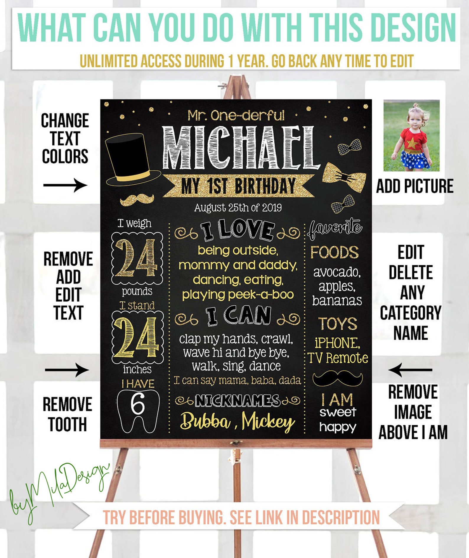 Printable Mr Onederful Party Birthday Chalkboard Sign 1st Chalk Board ...