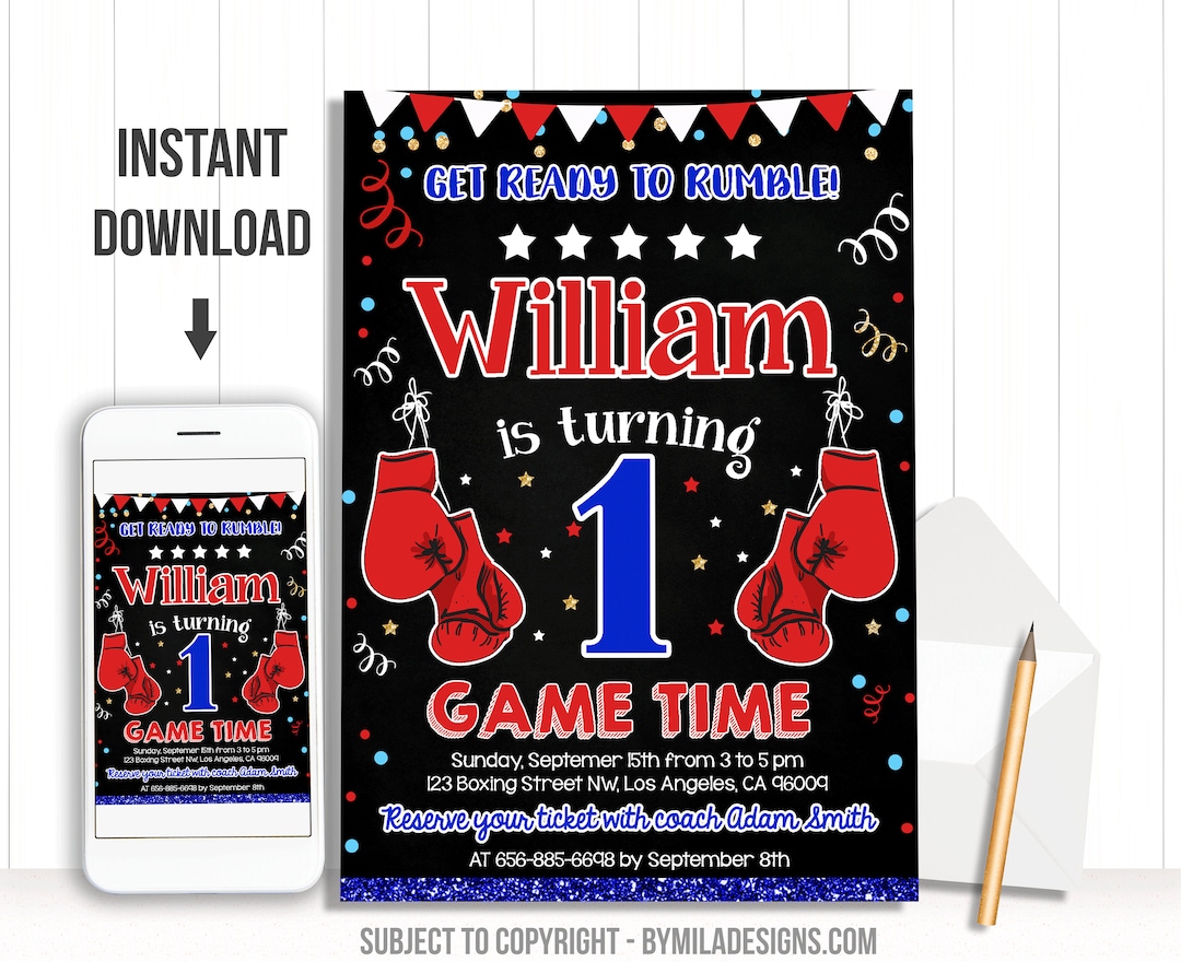Boxing Birthday Party Invitation - Editable Invite Template - Digital ...