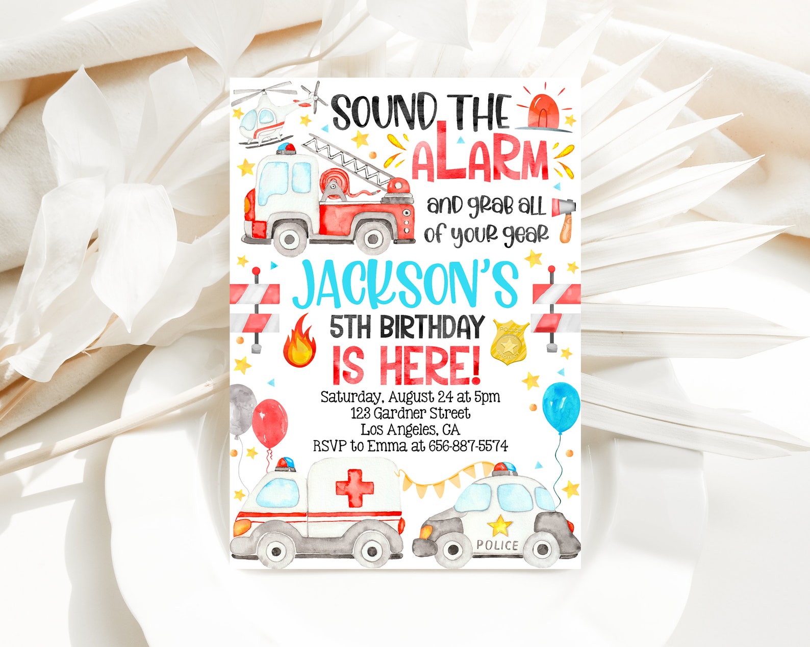 First Responders Birthday Party Invitation Calling All Units, Emergency ...