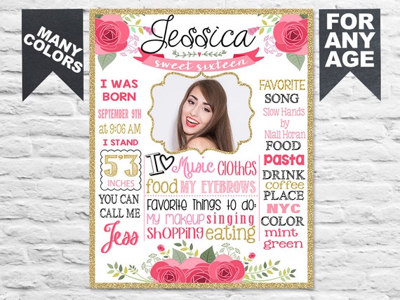 Printable Sweet 16 Birthday Board Poster Sign Sixteen | Etsy