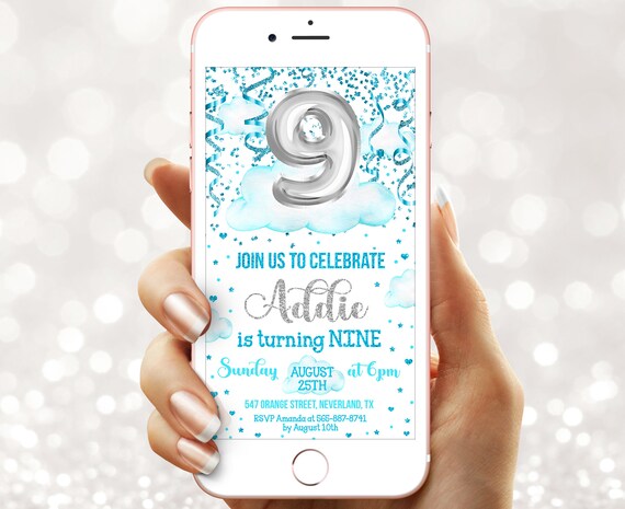 Digital 9th Birthday Party Invitation 9 Party E Invite With | Etsy