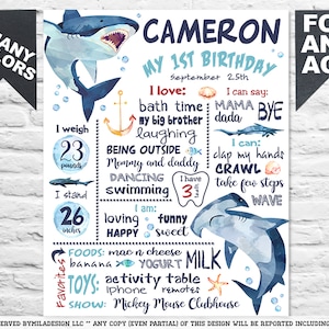 Shark Birthday Chalkboard Sign Poster Banner Milestone Chalk Board for ...