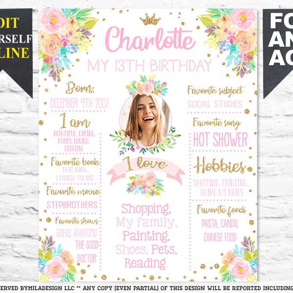 13th Birthday Board - Etsy