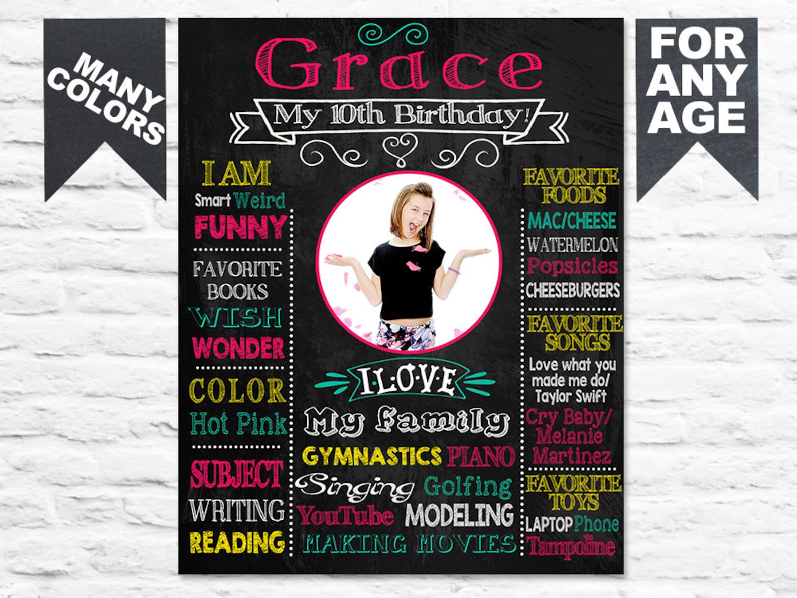 Printable 10th Birthday Chalkboard Sign for a Girl With Photo - Teens ...