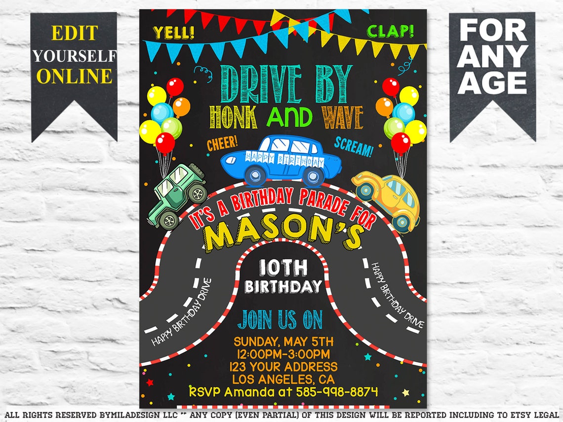 Drive by Birthday Parade Invitation Drive Through Birthday - Etsy