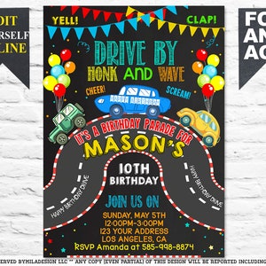 Drive by Birthday Parade Invitation Drive Through Birthday | Etsy