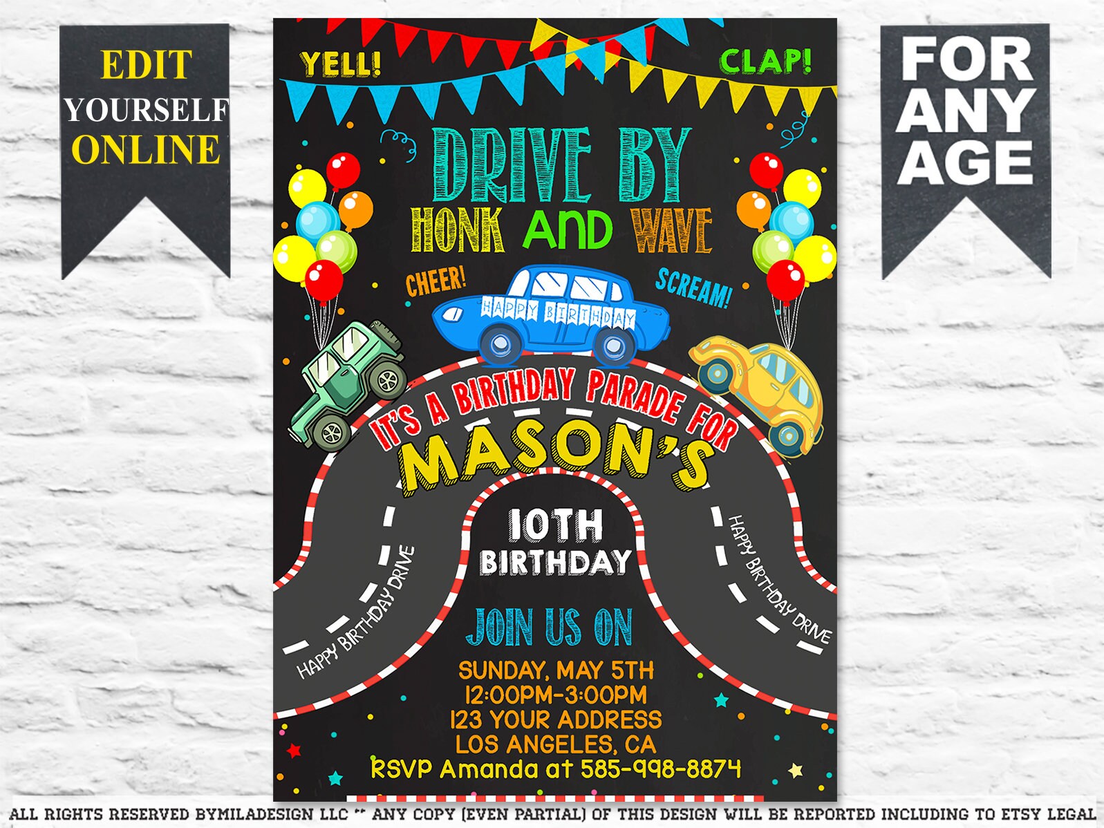 Drive by Birthday Parade Invitation Drive Through Birthday - Etsy