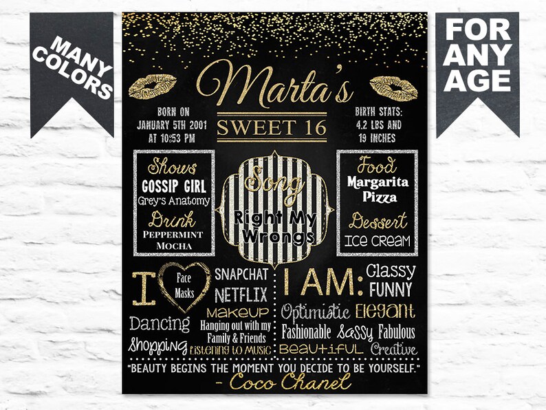 Printable Sweet 16 Birthday Party Chalkboard Sign Sixteen - Etsy