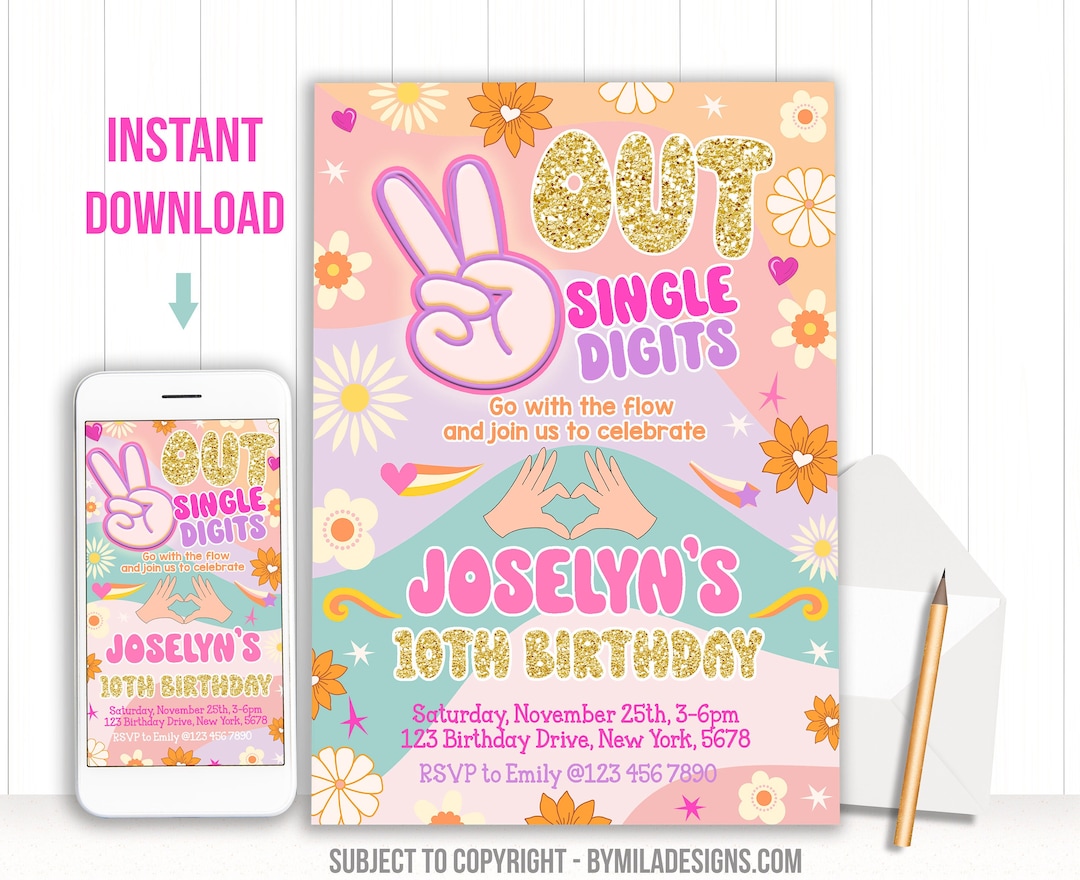 Editable 10th Birthday Invitation - 10th Party Invite - Out of Single ...