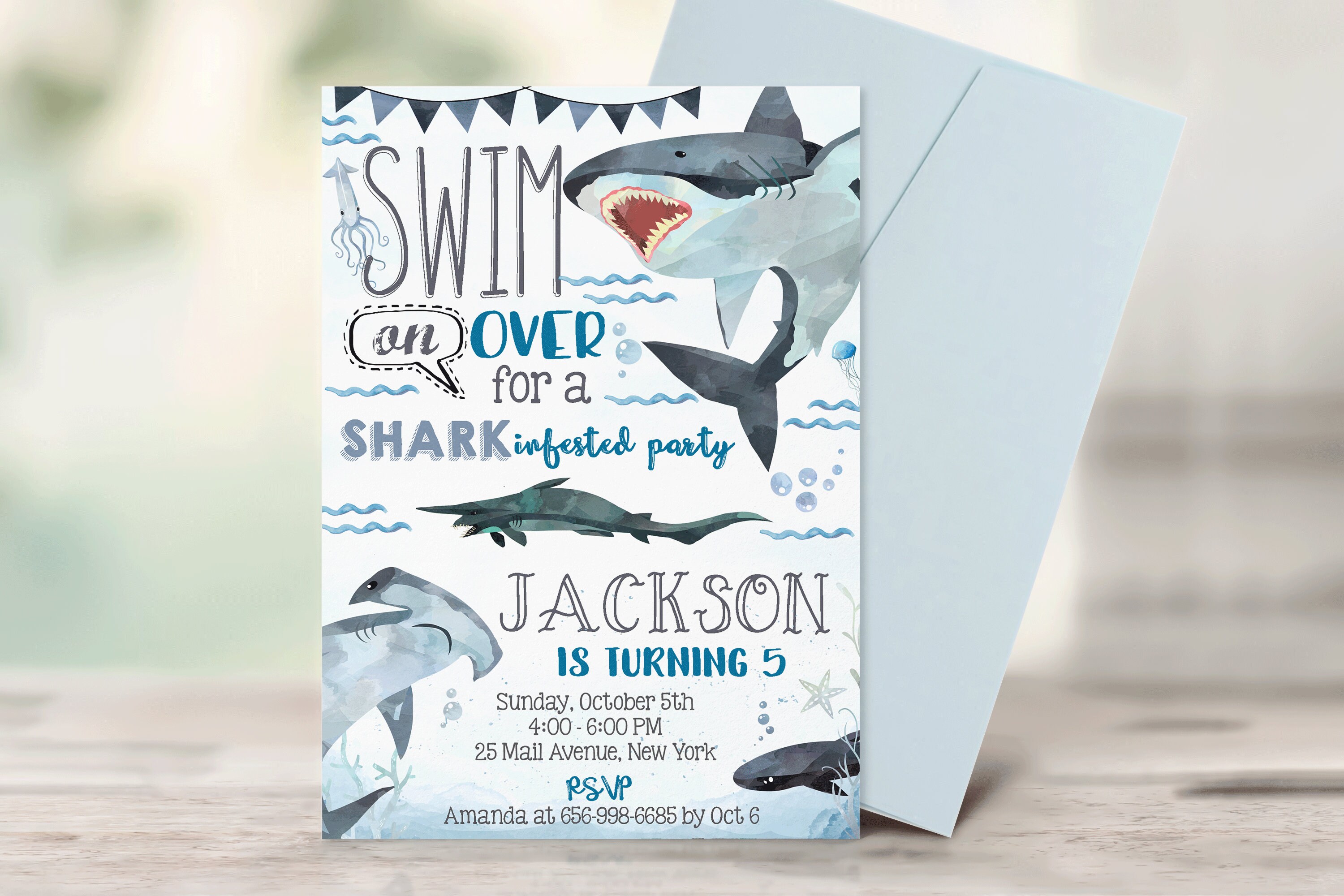 Shark Birthday Invitation Shark Party Digital Invite - Etsy Canada