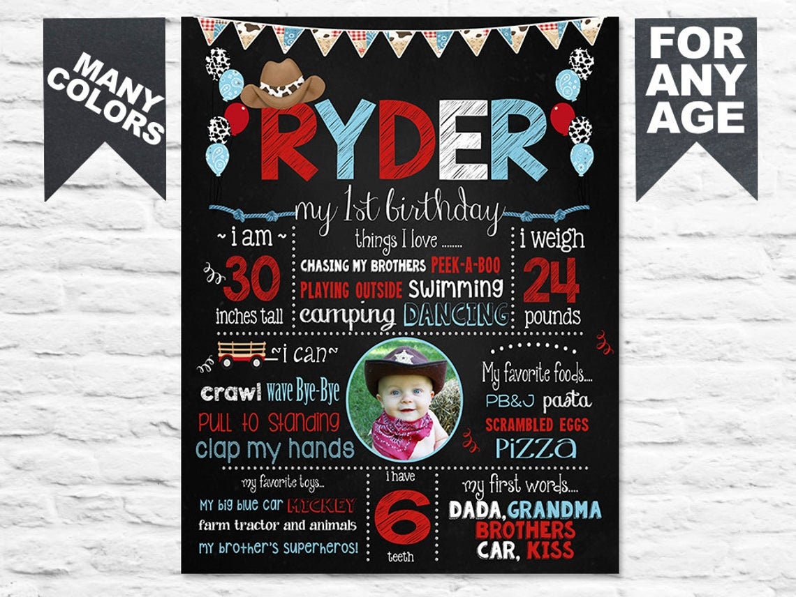Cowboy Birthday Chalkboard Sign Chalk Board Poster Milestone Banner ...
