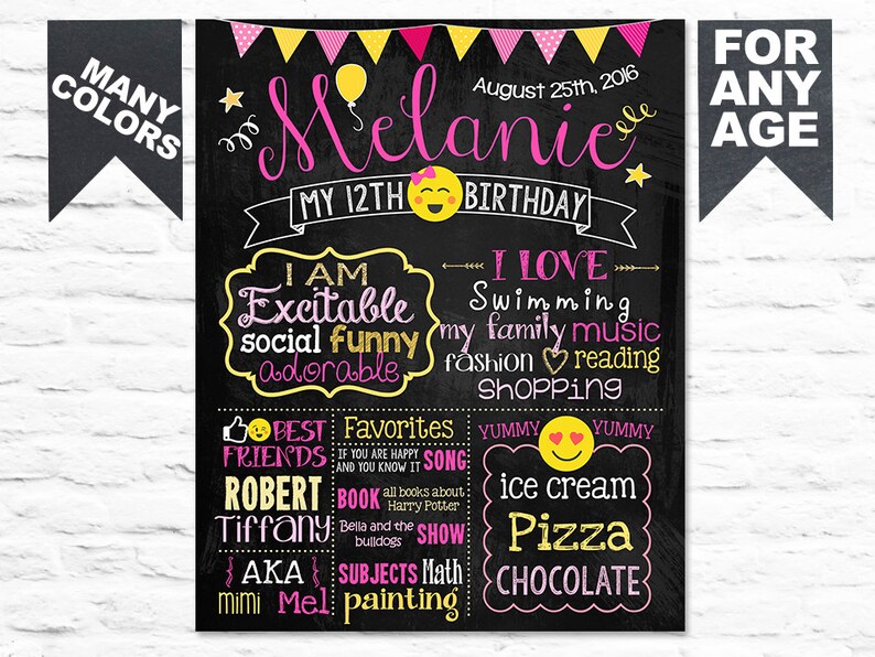 Emoji Birthday chalkboard sign poster milestone banner for | Etsy