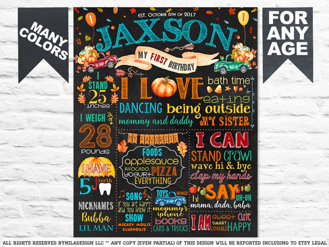 Fall Birthday White Chalkboard Sign Autumn Pumpkin Truck Car - Etsy