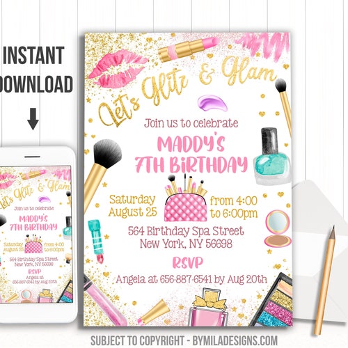 Editable Spa Birthday Party Invitation Makeup Girl Invite - Etsy Canada