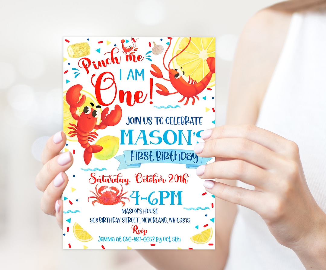Editable Crawfish Boil Birthday Invitation - Pinch Me I Am One First ...