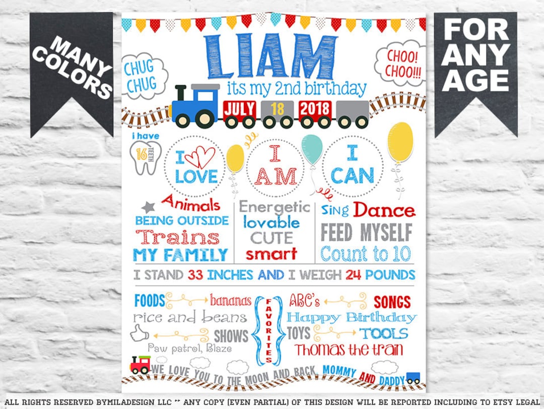 Train Birthday Poster Sign Board Banner Milestone - Tank Party First ...