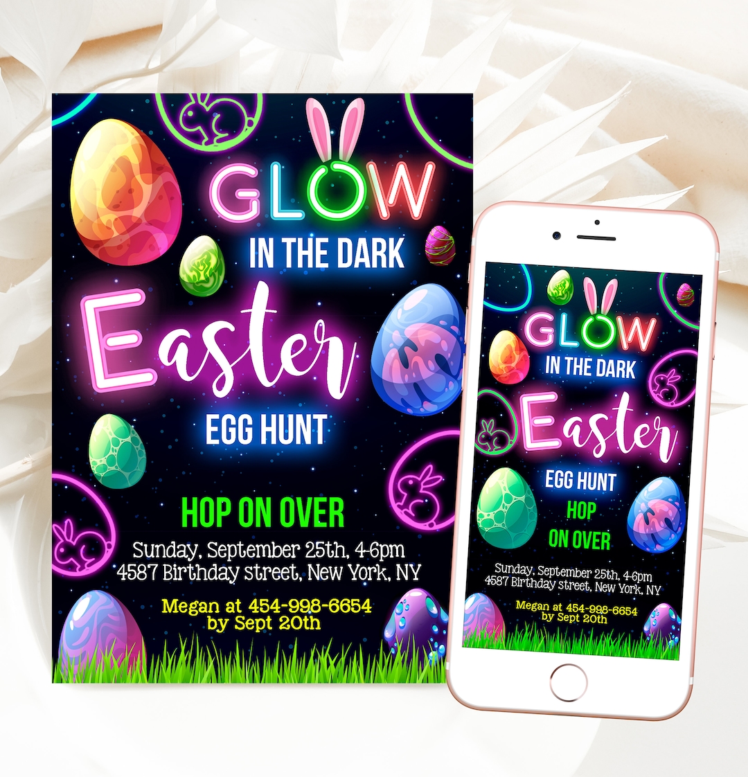 Glow Easter Egg Hunt Invitation - Glow in the Dark Editable Digital ...