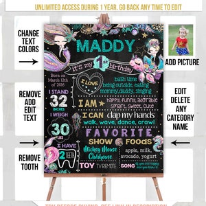 Mermaid Birthday Milestone Poster - Under the Sea Chalkboard Sign ...