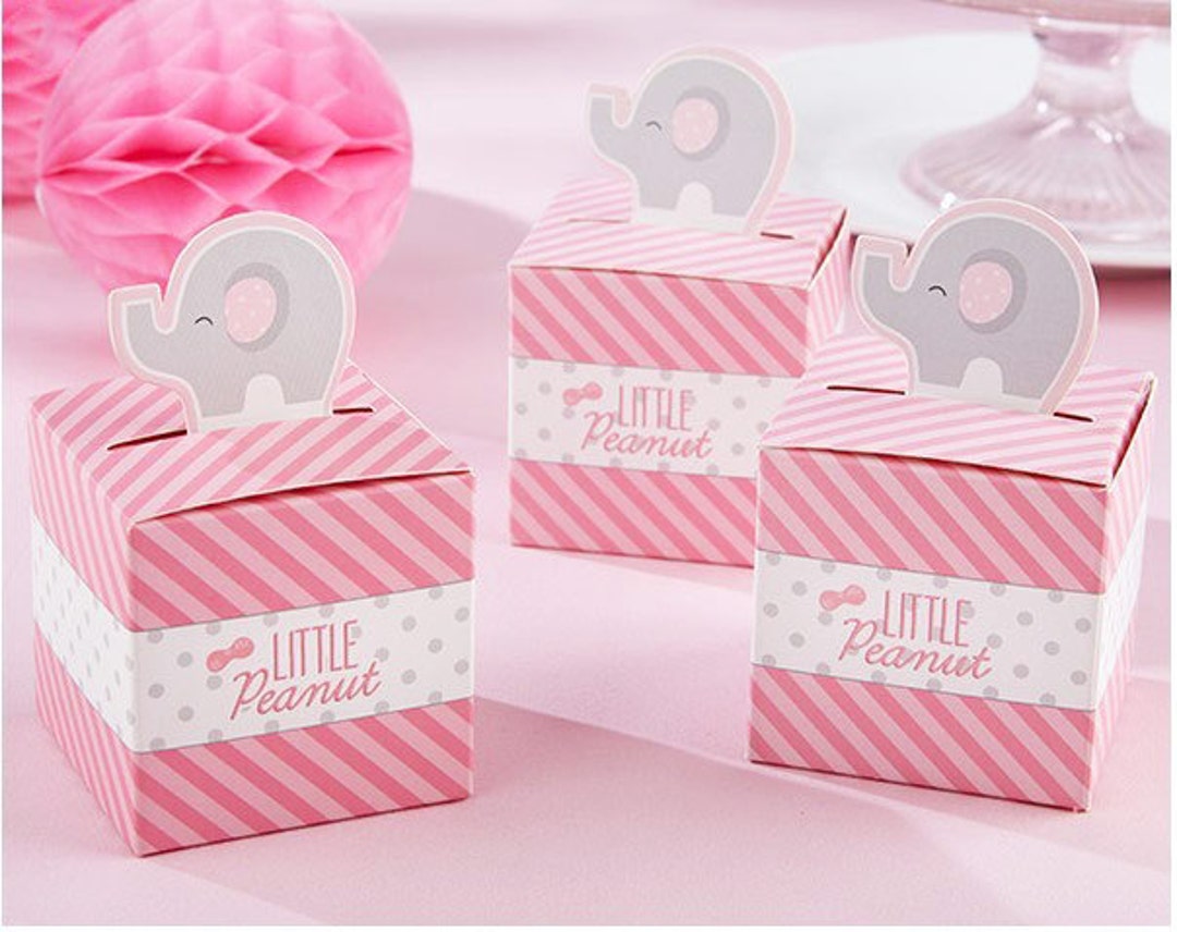 Pink Favor Boxes Elephant Little Peanut - Girl Favor Boxes - Gender ...