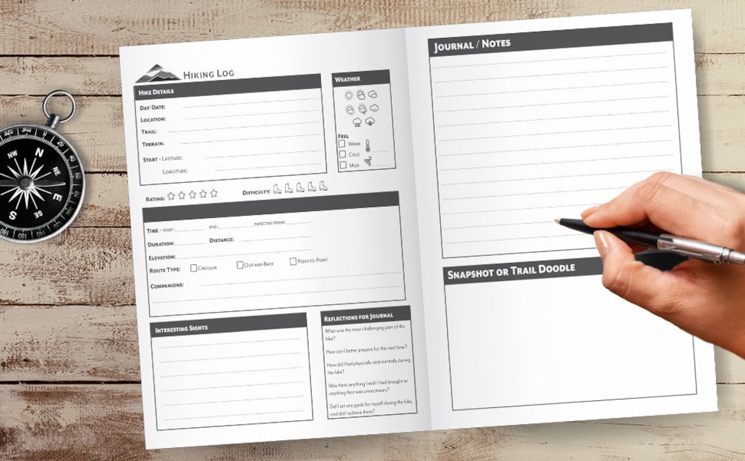 Hiking Logbook & Journal: Printable Trail Log Book With Prompts and ...