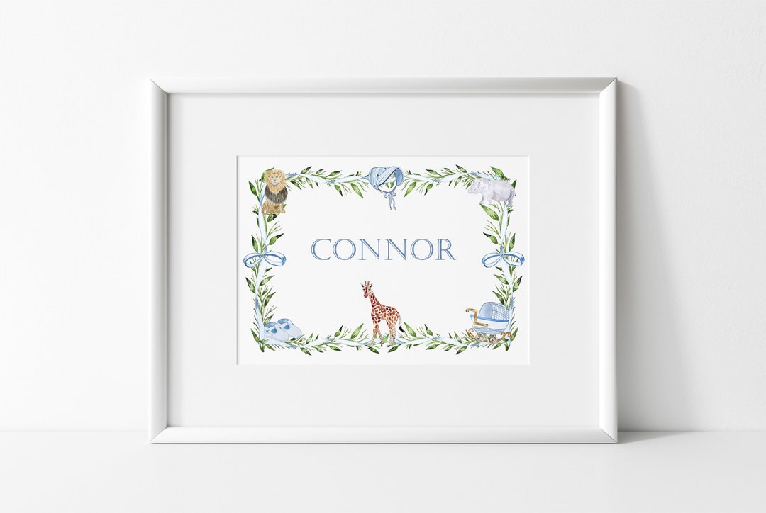 Watercolor Name Signpreppy Safaribaby Bonnetbassinetbaby - Etsy
