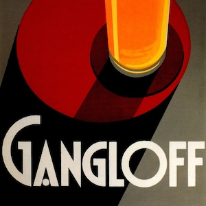 Poster Great Beer Biere Glass of Gangloff Bar Restaurant Drink Vintage ...