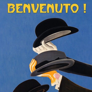 Italy 16" X 20" Benvenuto ! Welcome Entry Way Piece Art Deco Style Hat ...