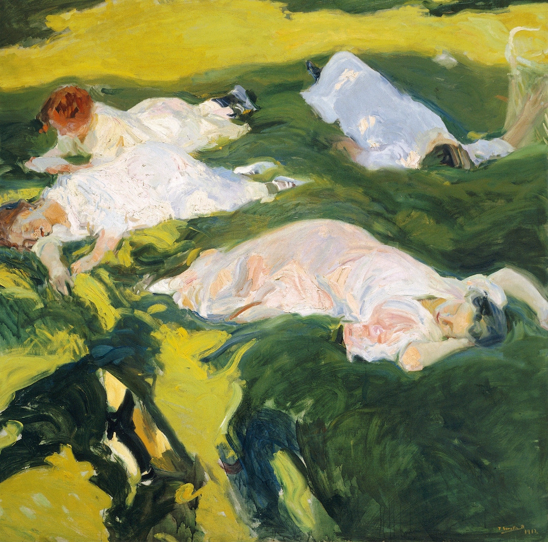 La Siesta Lunch Time Girls Ladies Sleeping Garden Painting by Joaquín ...