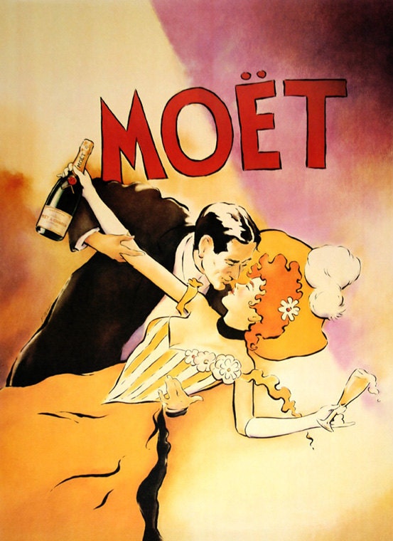 Bar Moet Champagne Couple Love France French Vintage Poster | Etsy