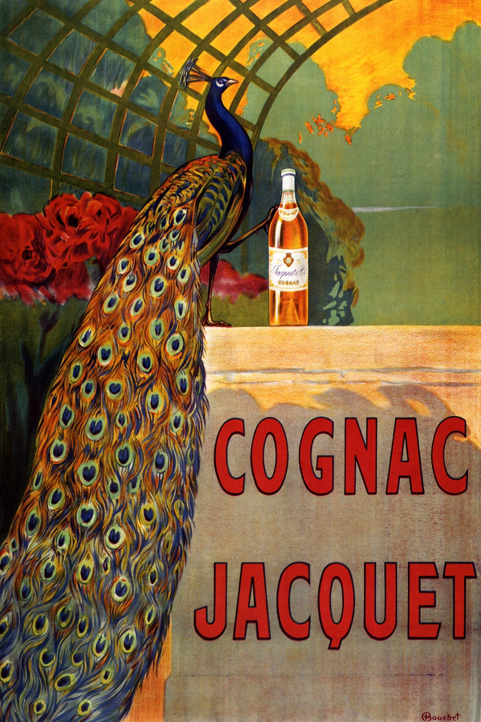 Poster Blue Peacock Bird Cognac Jacquet Bar Restaurant French - Etsy