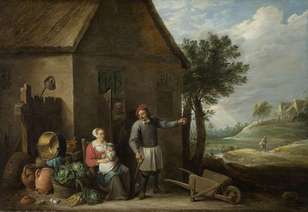 A Peasant With His Wife and Child in Front of the Farmhouse Painting by ...