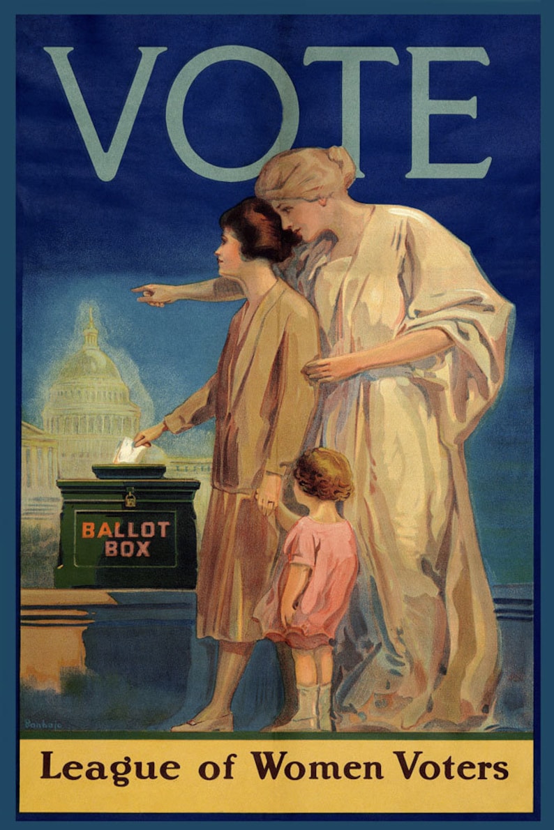 Vote Ballot Box League of Women Voters United States U.S Vintage Poster ...