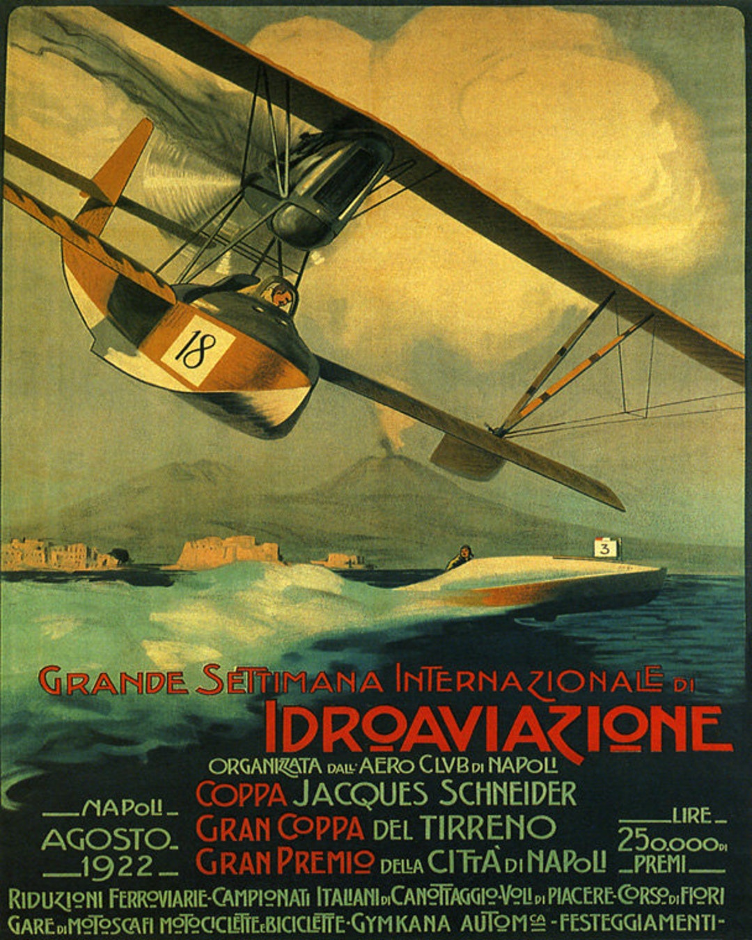 Plane 16" X 20" Seaplane Idroaviazione Speed Boat Race 1922 Pilot ...