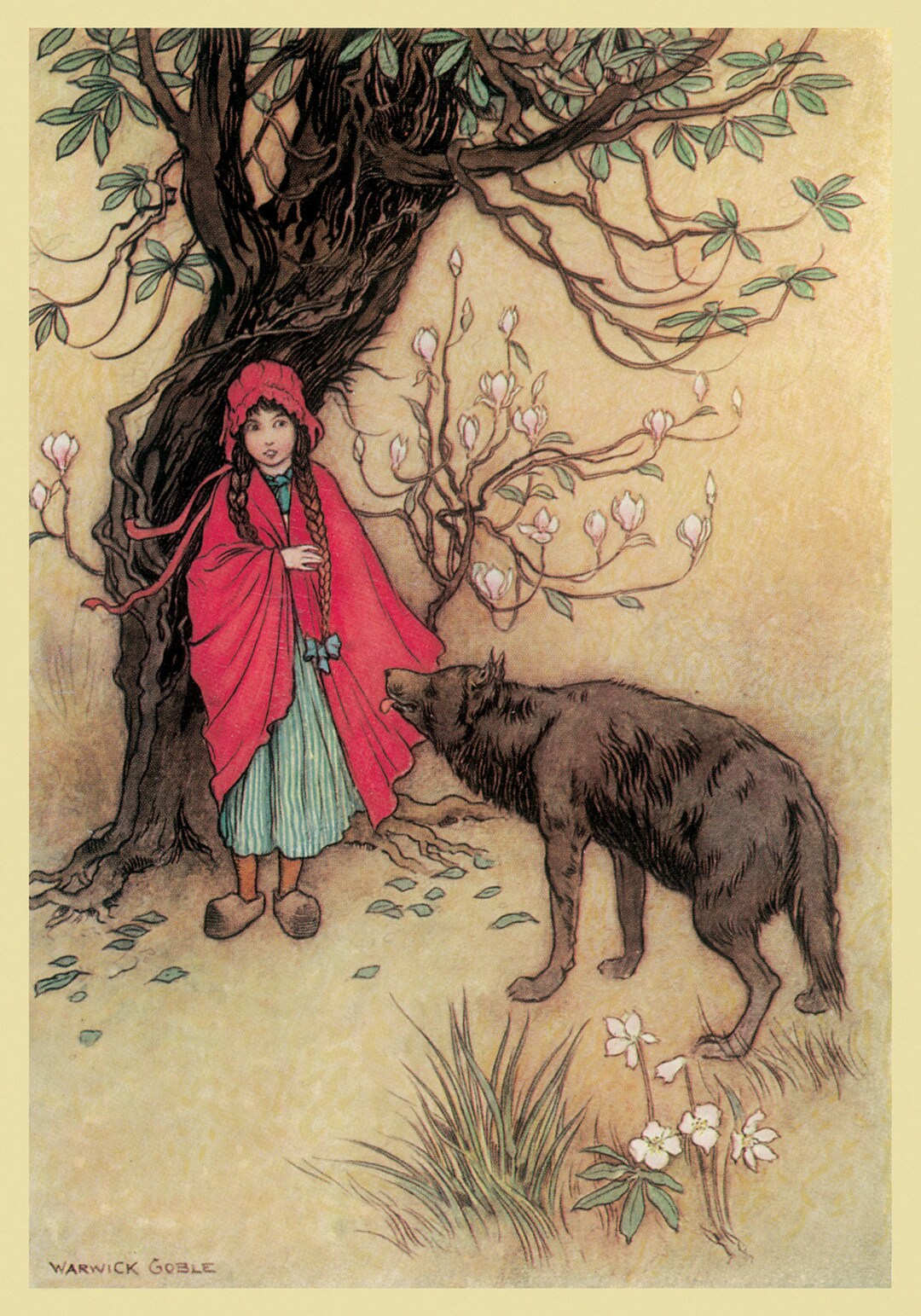Poster Little Red Riding Hood Girl and Sly Wolf in Woods Fairy Tale ...