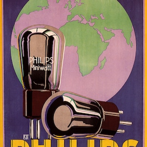 Poster Globe Philips Radio Miniwatt Tube Amplifier Audio Vintage Poster ...