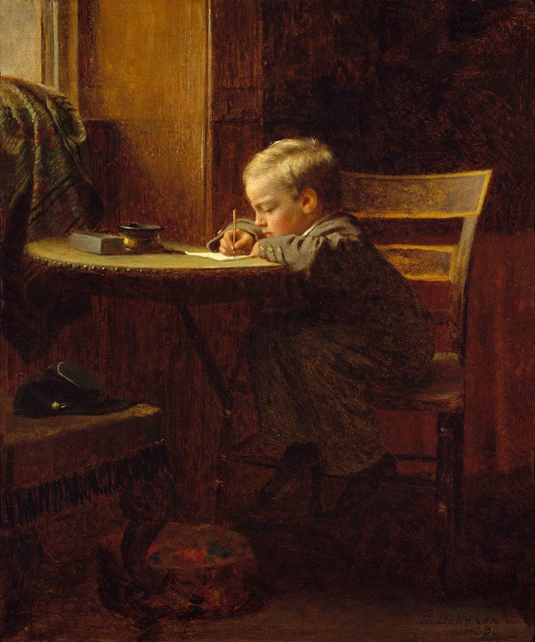Small Boy Writing to Father United States American Painting by Eastman ...