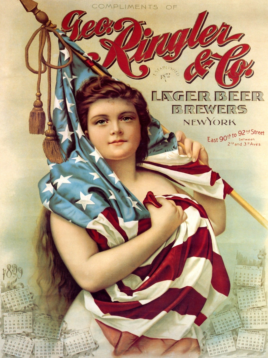 Poster Larger Beer American Flag Girl Ringler Brewers New York Bar ...