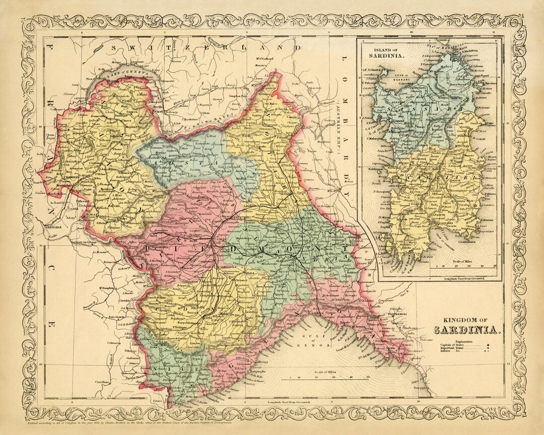 The Savoyard State in 1839 Kingdom of Sardinia Italy Map Italian ...