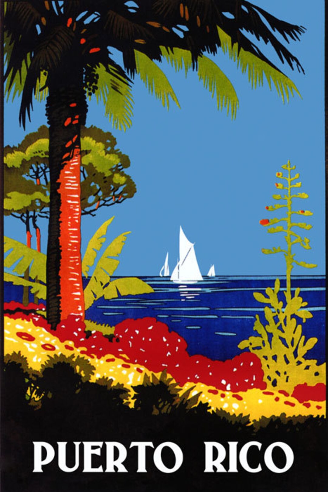 Puerto Rico Island Ocean Sea Sailboat Beach Travel Tourism Vintage ...