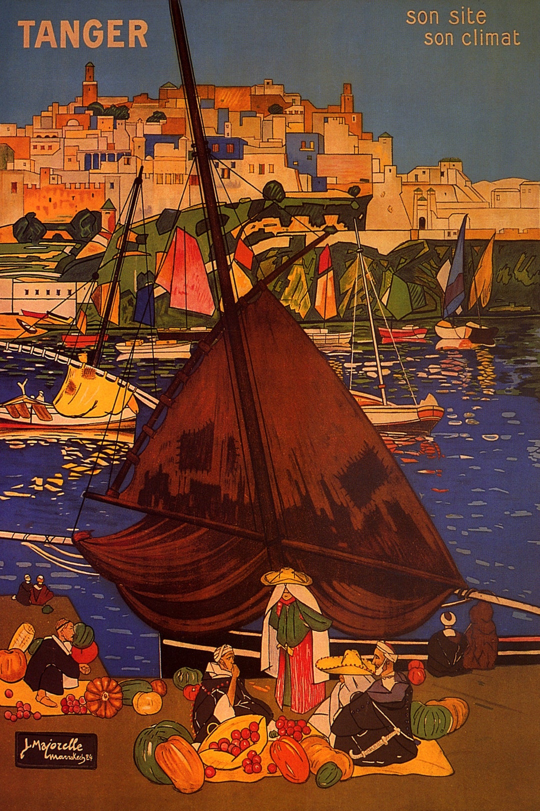 Poster Tangier City in Morocco Fruits Vegetables Sailing Boats Travel ...