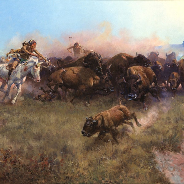 Buffalo Hunt Painting - Etsy